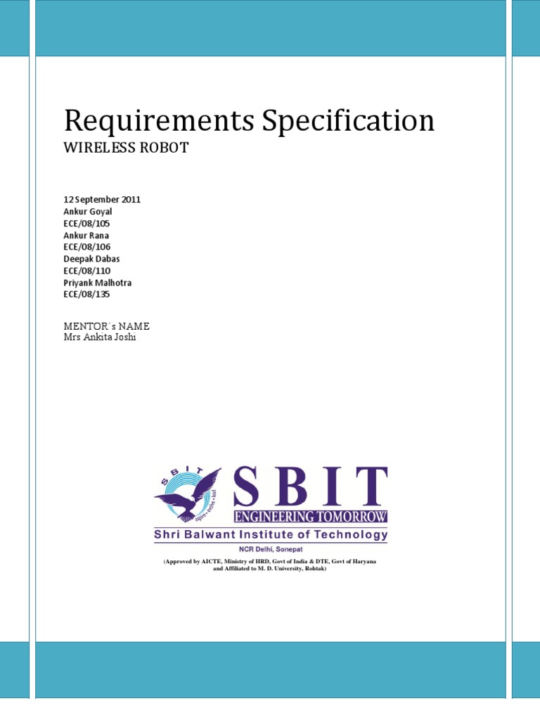 Requirements Specification: Wireless Robot | PDF | Remote Control ...