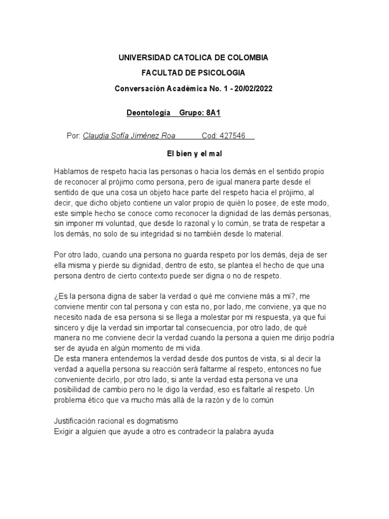 Cuartilla #2 El Bien y El Mal | PDF