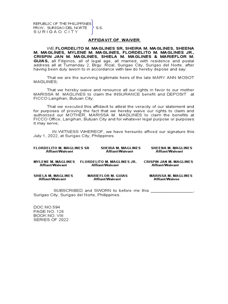 AFFIDAVIT OF WAIVER (Orillo) | PDF