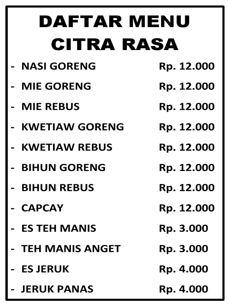 DAFTAR MENU NASI GORENG.docx | PDF