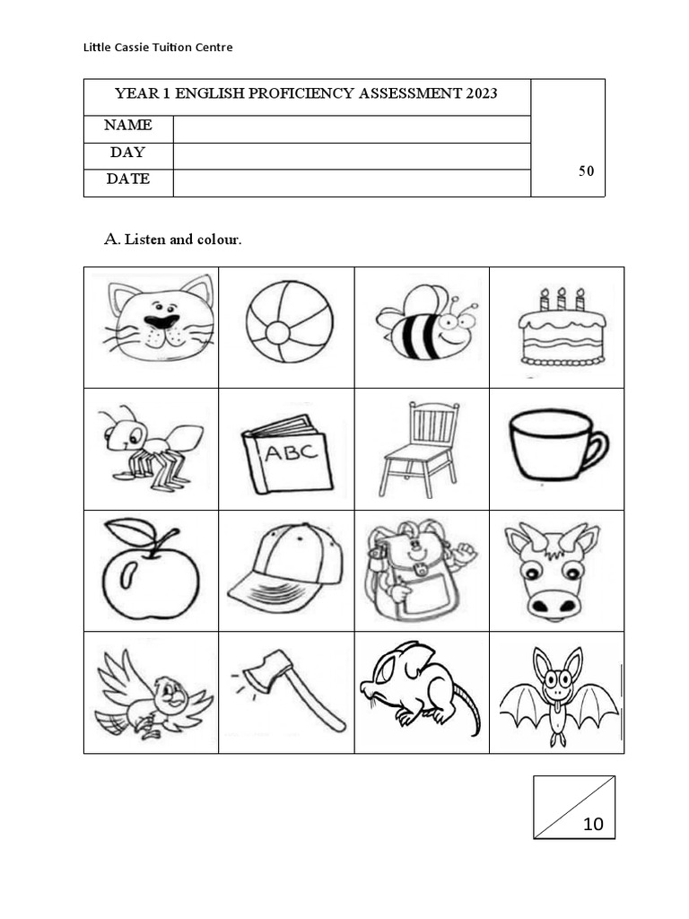 Year 1 English Proficiency Assessment 2023 | PDF