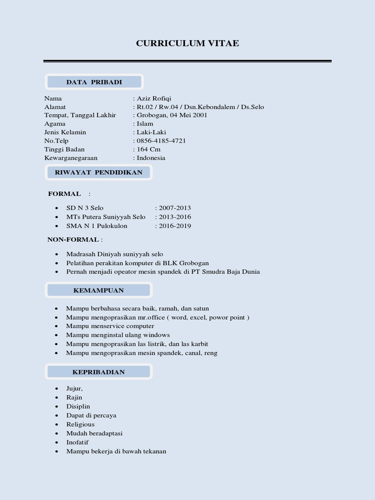 CV Aziz Rofiqi | PDF | Kesehatan Holistik