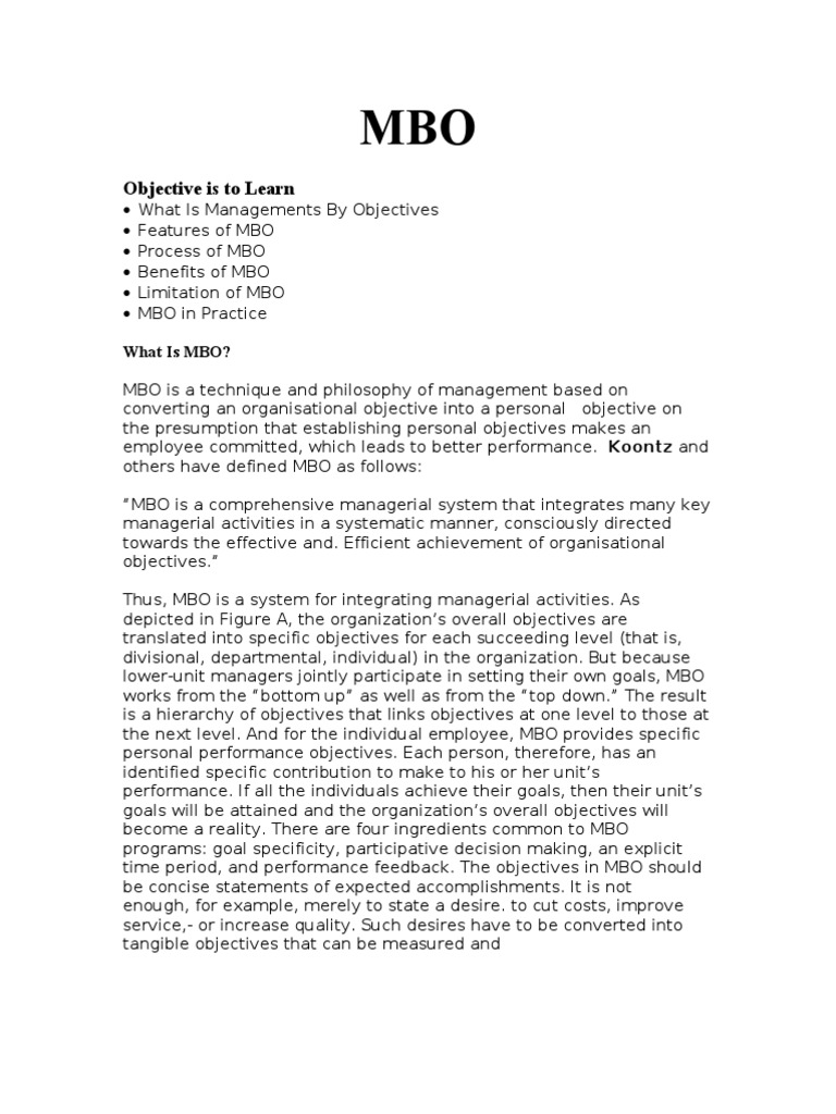 MBO Notes | PDF | Goal | Performance Appraisal