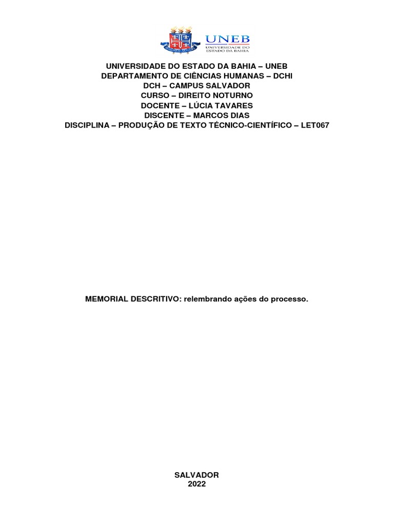 Modelo de Memorial Descritivo | PDF