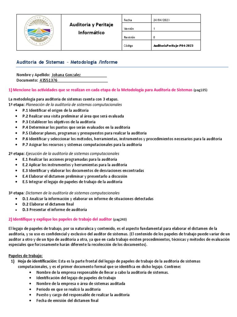 AuditoriaPeritaje P04 2023 | PDF