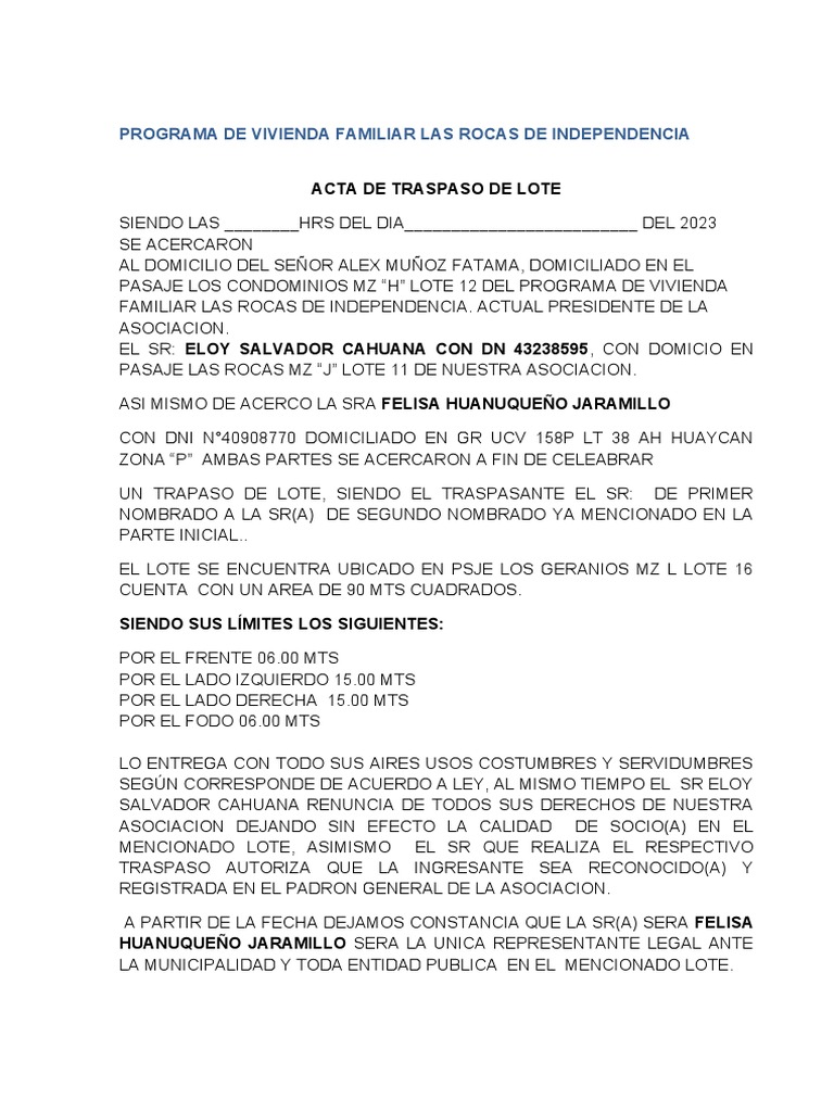 Acta de Traspaso Actual | PDF