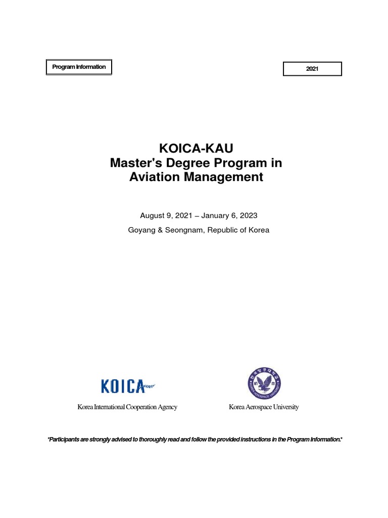2021 - PI - KOICA-KAU Master's Degree Program in Aviation Management | PDF