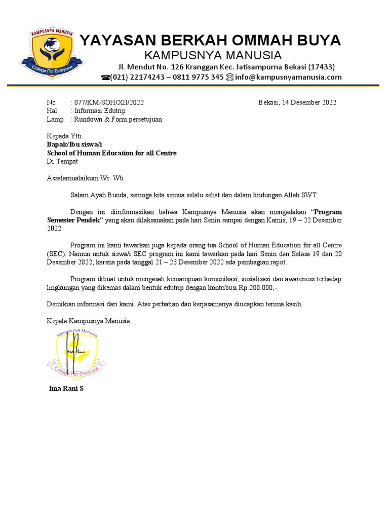 Surat Informasi Edutrip 2022 PDF | PDF