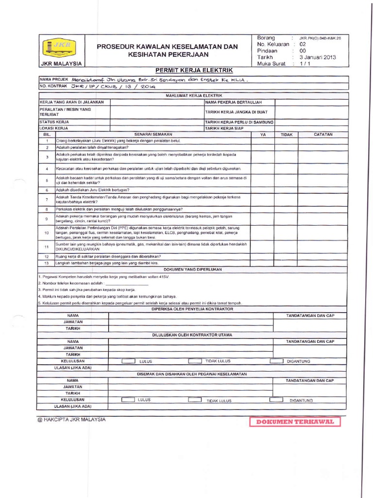 Permit Kerja Elektrik | PDF