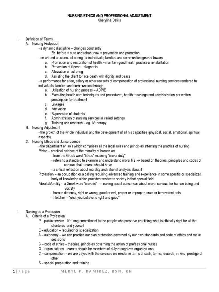 Nursing Ethics and Professional Adjustment | PDF