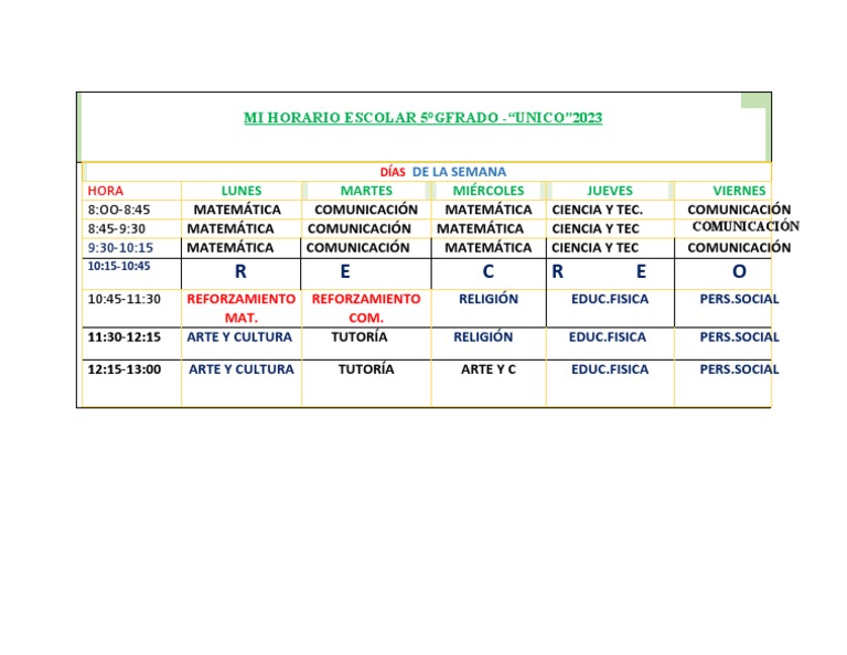 MI HORARIO ESCOLAR 5.docx | PDF