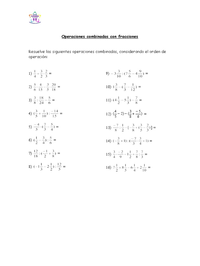 Operaciones Combinadas Con Fracciones 1 | PDF