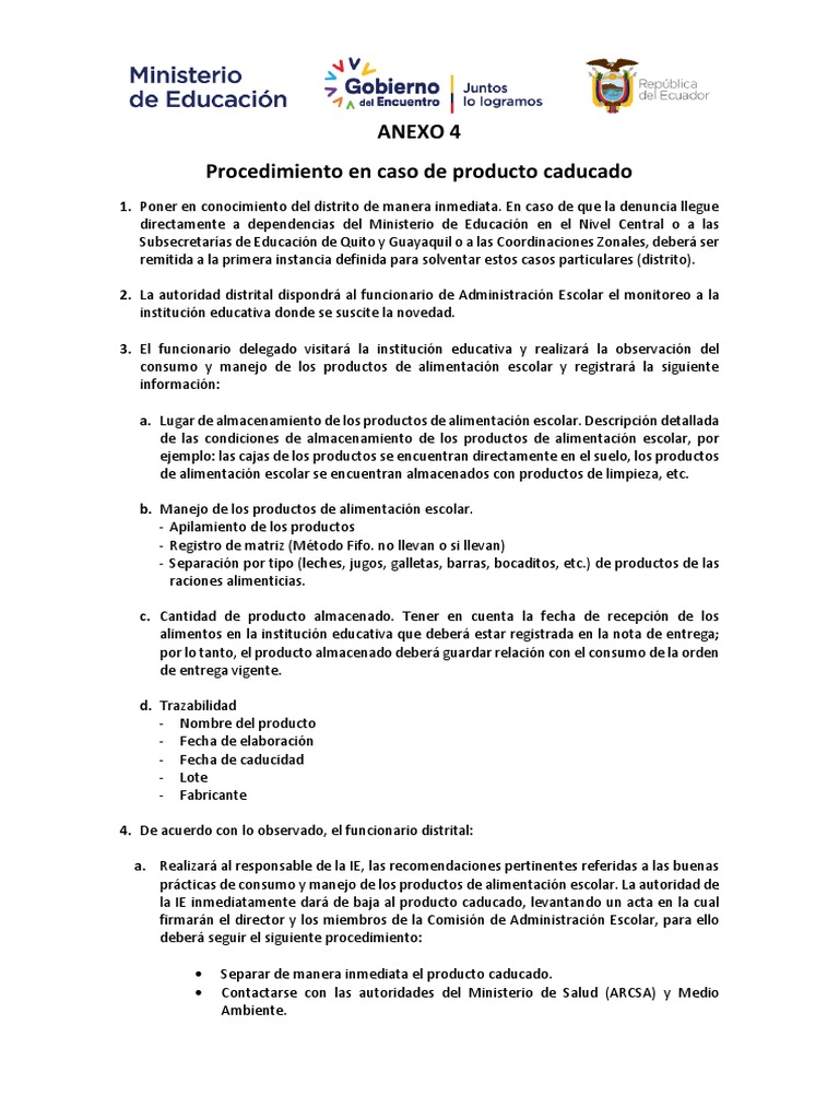 ANEXO 4 (Ficha Manejo Producto Caducado) | PDF