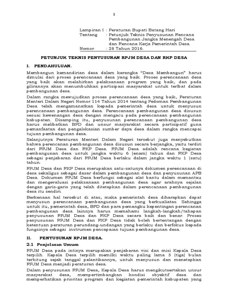 2. Lampiran I Juknis RPJM-RKP Desa.docx | PDF