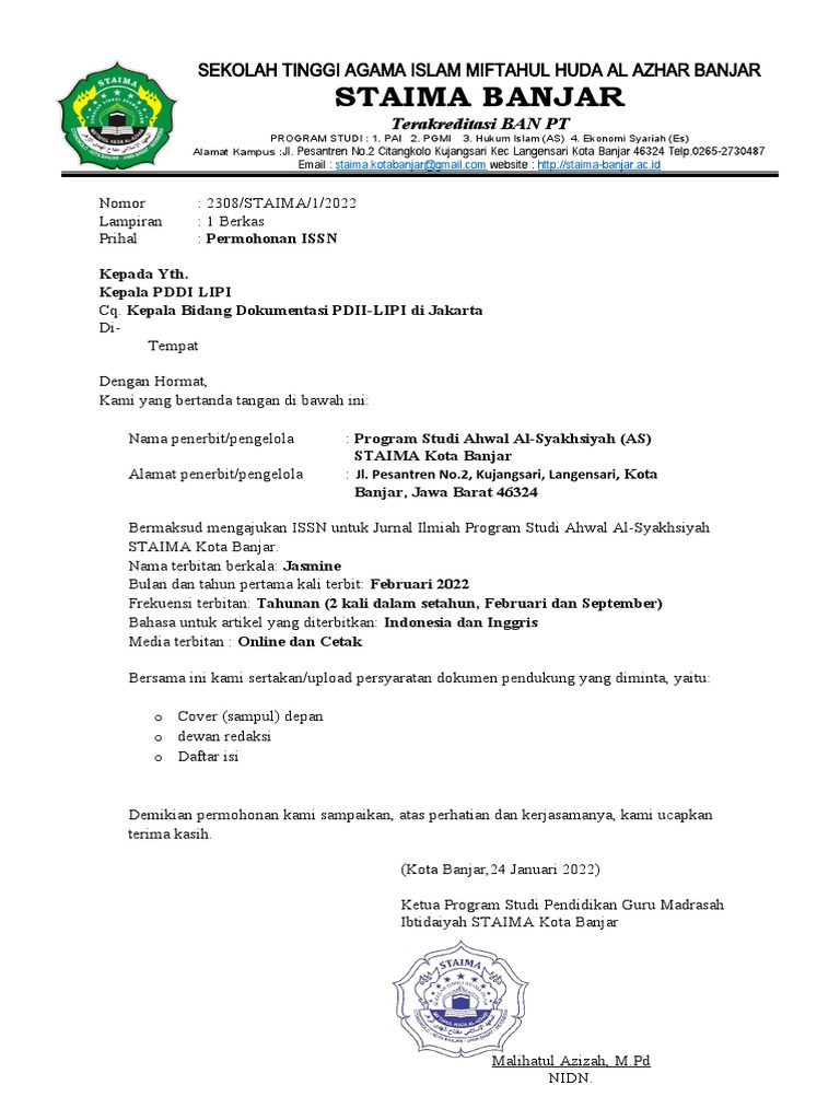 Surat Pengajuan ISSN | PDF