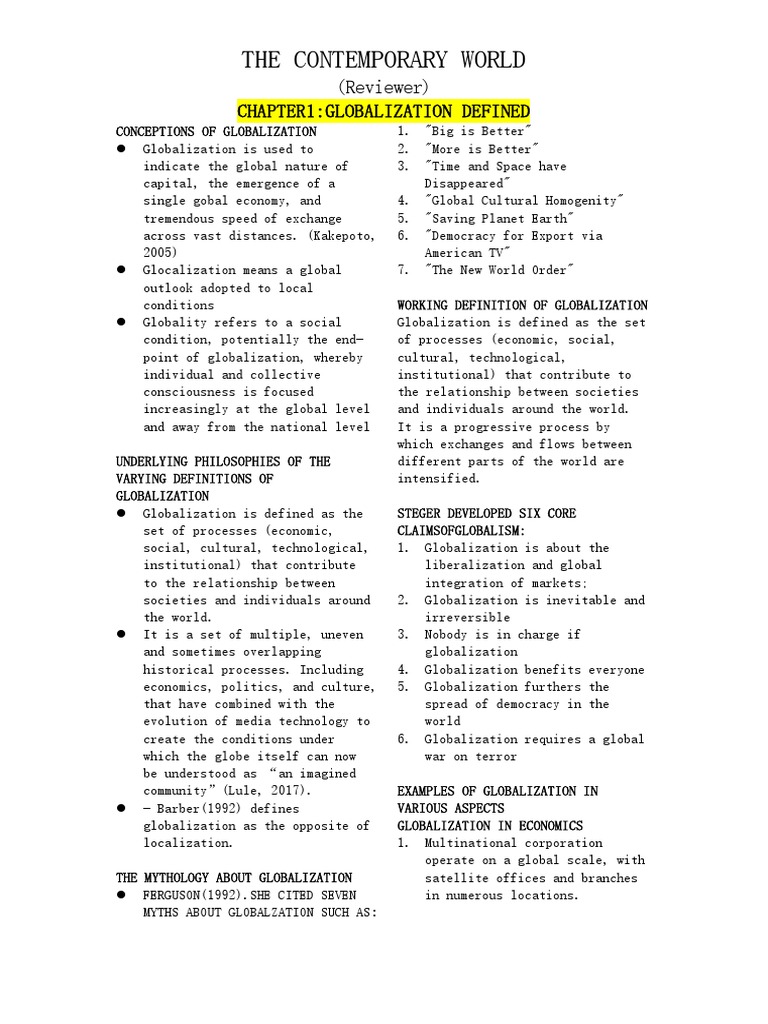 The Contemporary World Reviewer | PDF | Globalization | Multinational ...