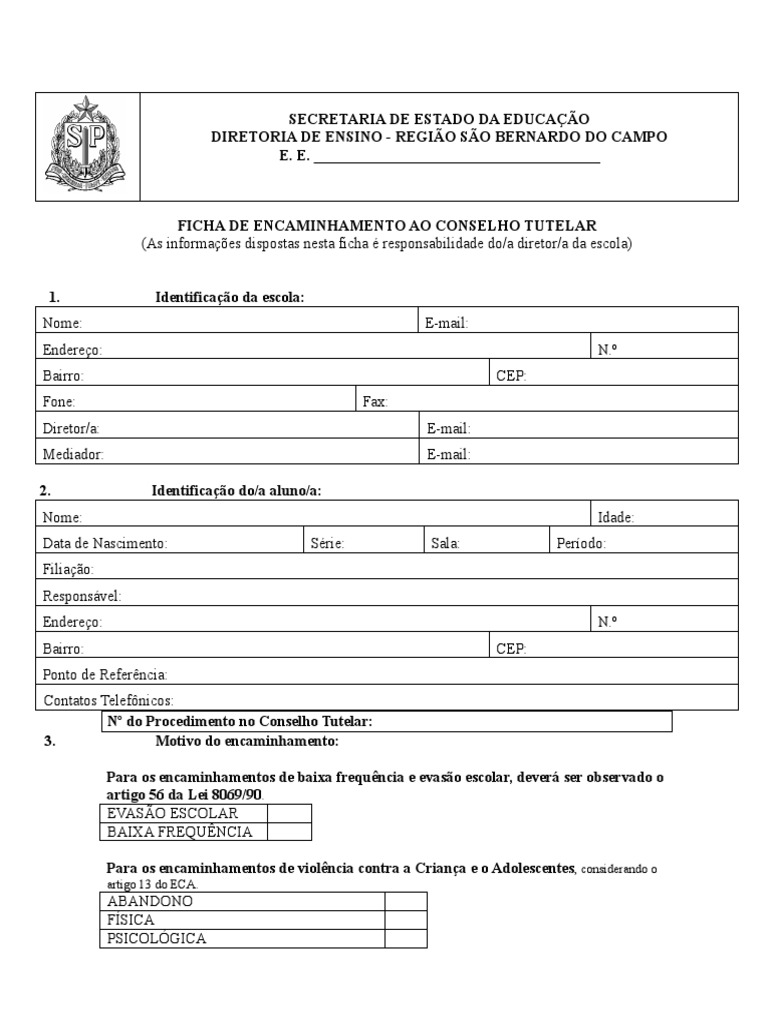Ee Ficha de Encaminhamento Ao Conselho Tutelar 2 | PDF