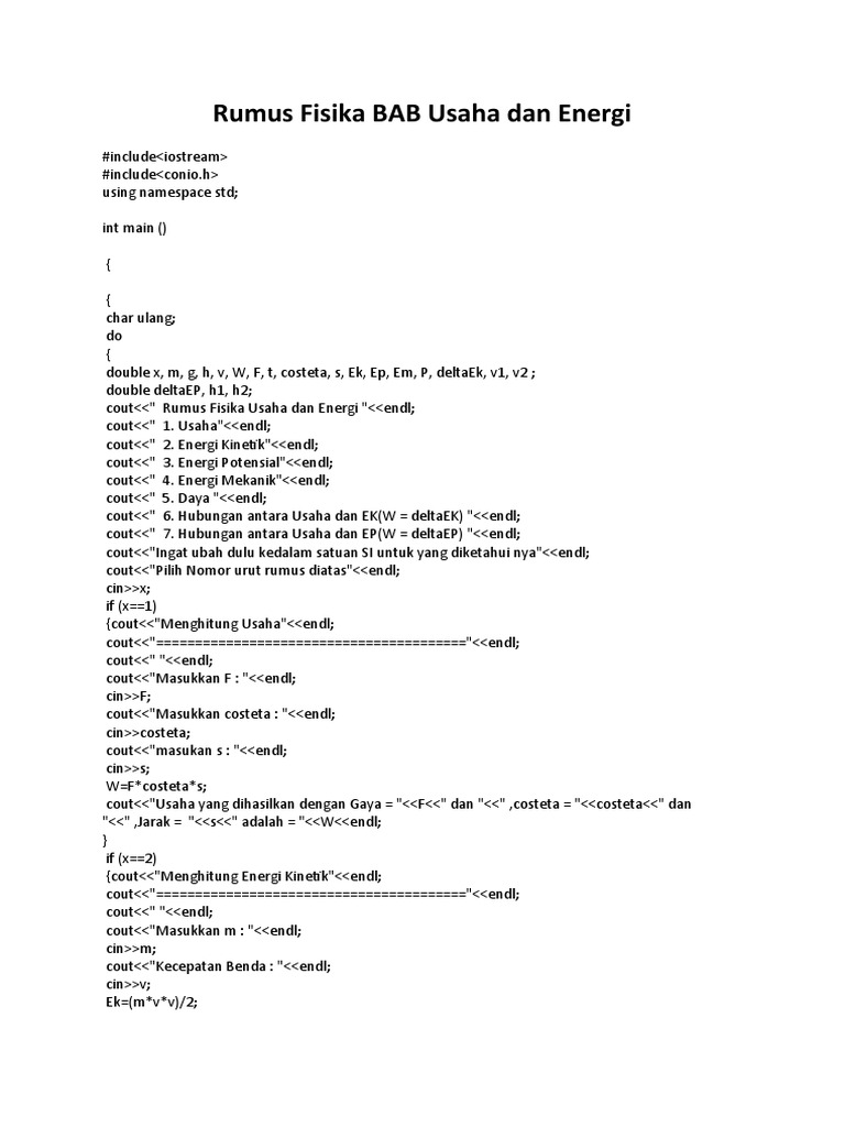 Rumus Fisika Usaha Dan Energi | PDF