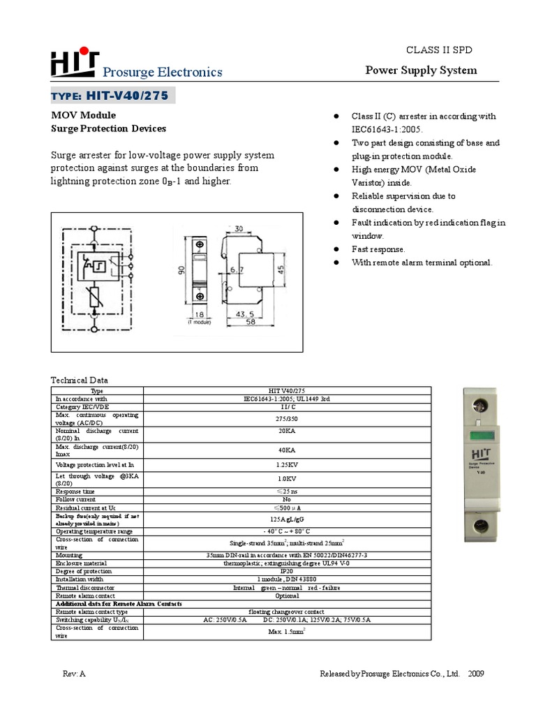 TVSS Hit V40 - 275 PDF | PDF | Components | Electrical Engineering
