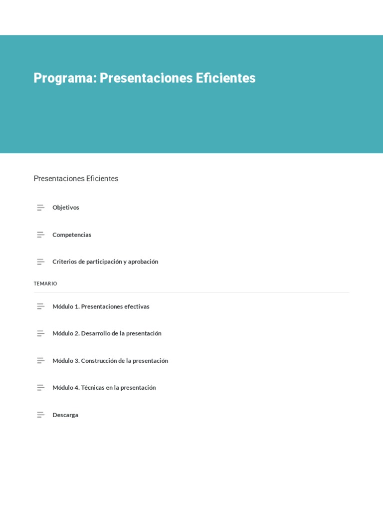 Programa Presentaciones Eficientes PDF | PDF