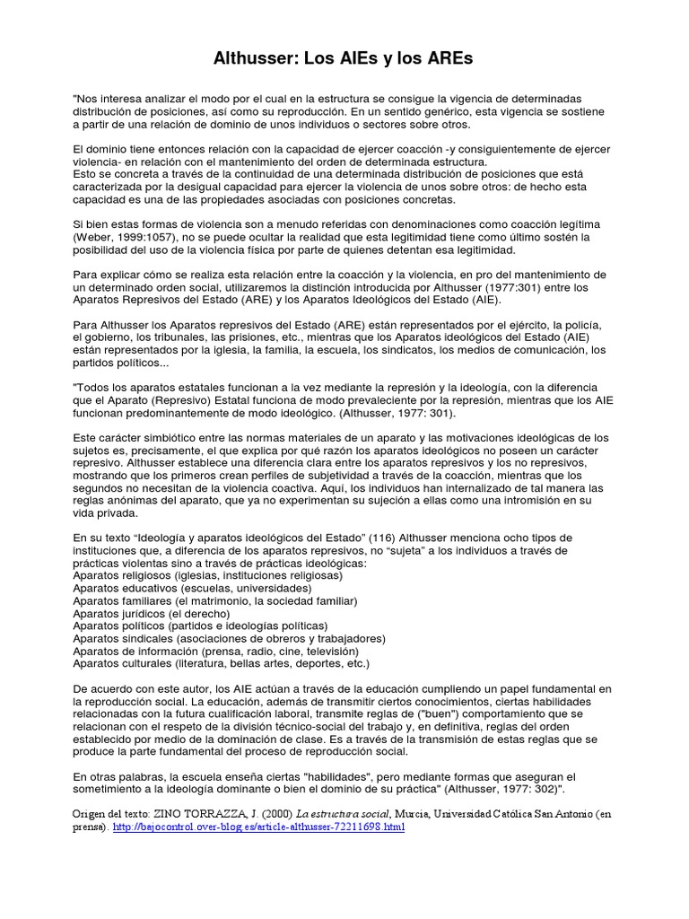 Control Social - Althusser AIEs y AREs PDF | PDF