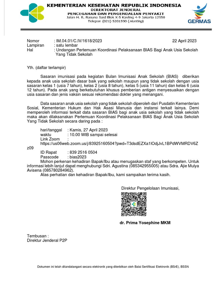 Undangan Koordinasi BIAS Anak Tidak Sekolah | PDF