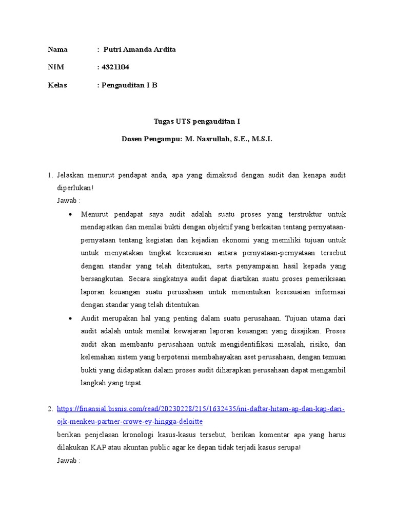 UTS Pengauditan - 4321104 - Putri Amanda Ardita | PDF