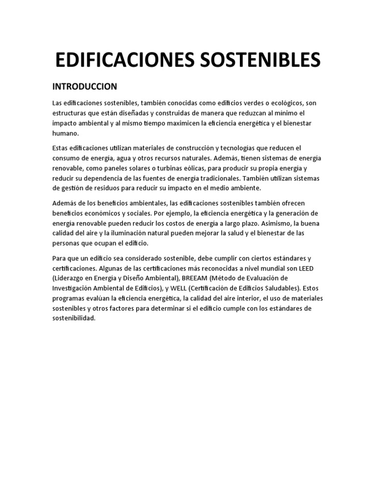 EDIFICACIONES SOSTENIBLES-proyecto Final | PDF | Uso eficiente de energía | Sustentabilidad