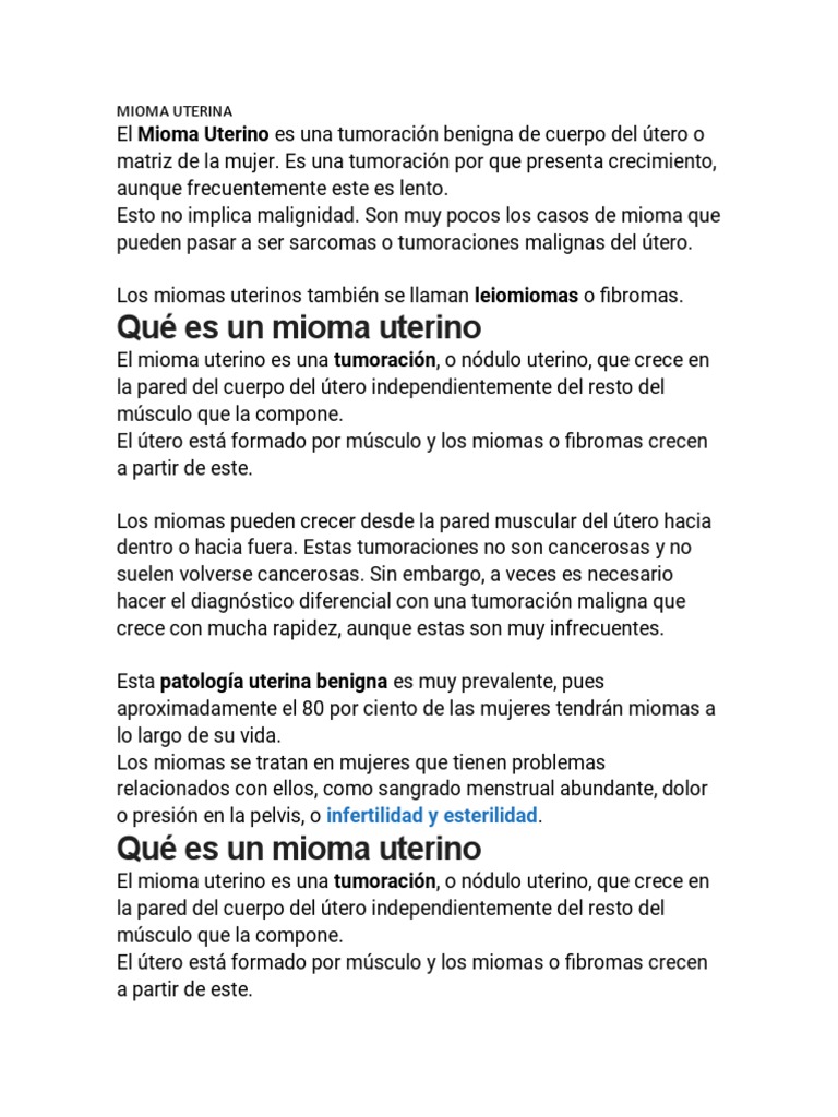 Miomas Uterinos: Síntomas y Tipos | PDF