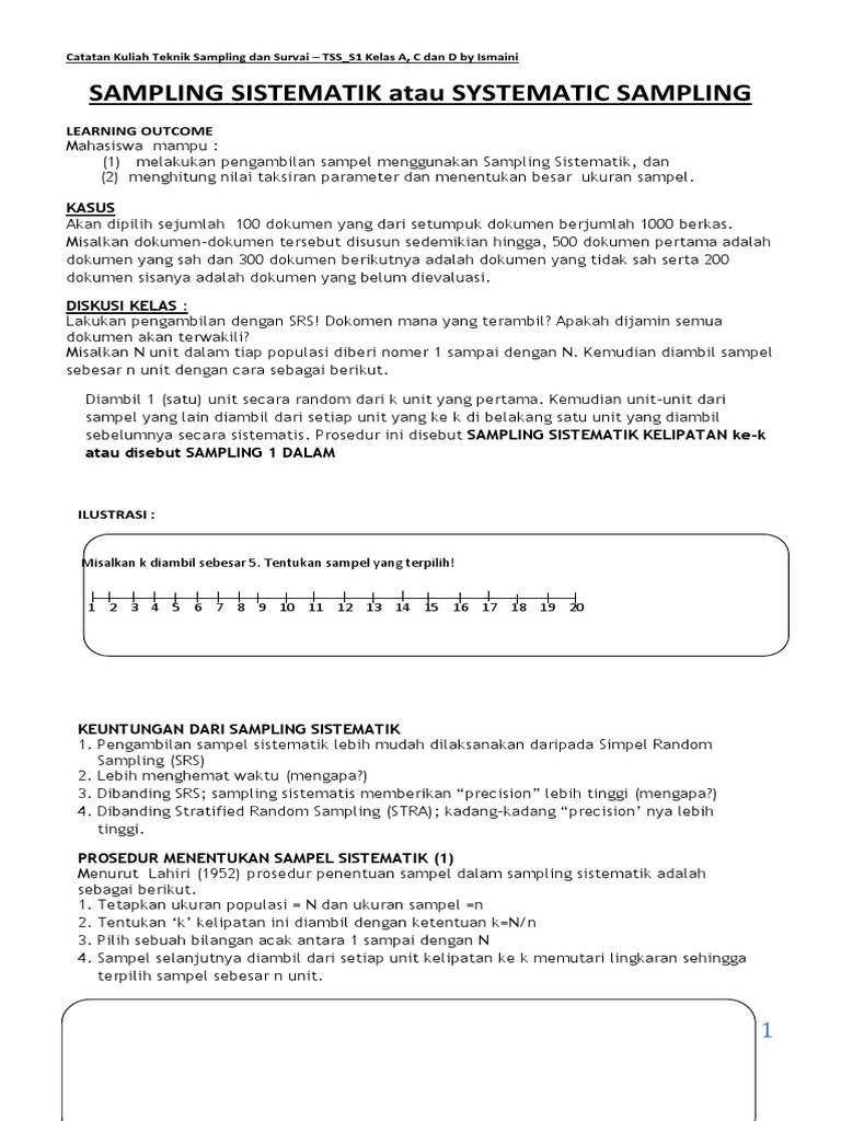 TSS S1 - M7 - 2020 - Materi Kuliah TSS - S1 Kelas A, C Dan D - Sampling Sistematik | PDF
