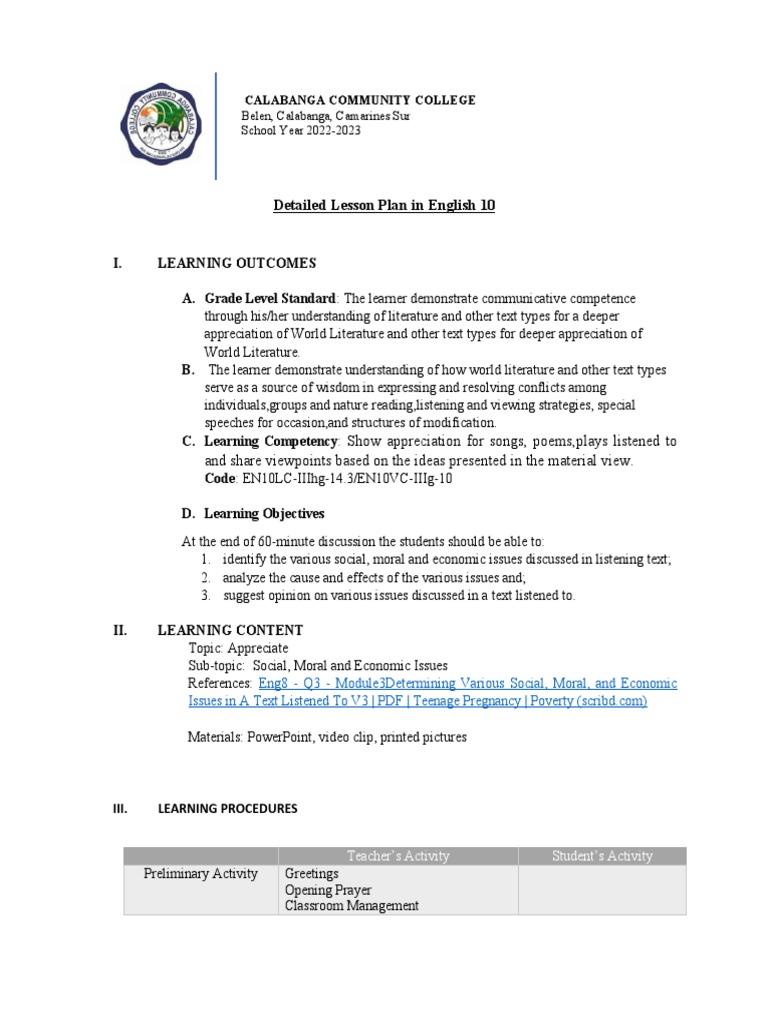 DETAILED LP s42 2016 | PDF | Learning | Teachers