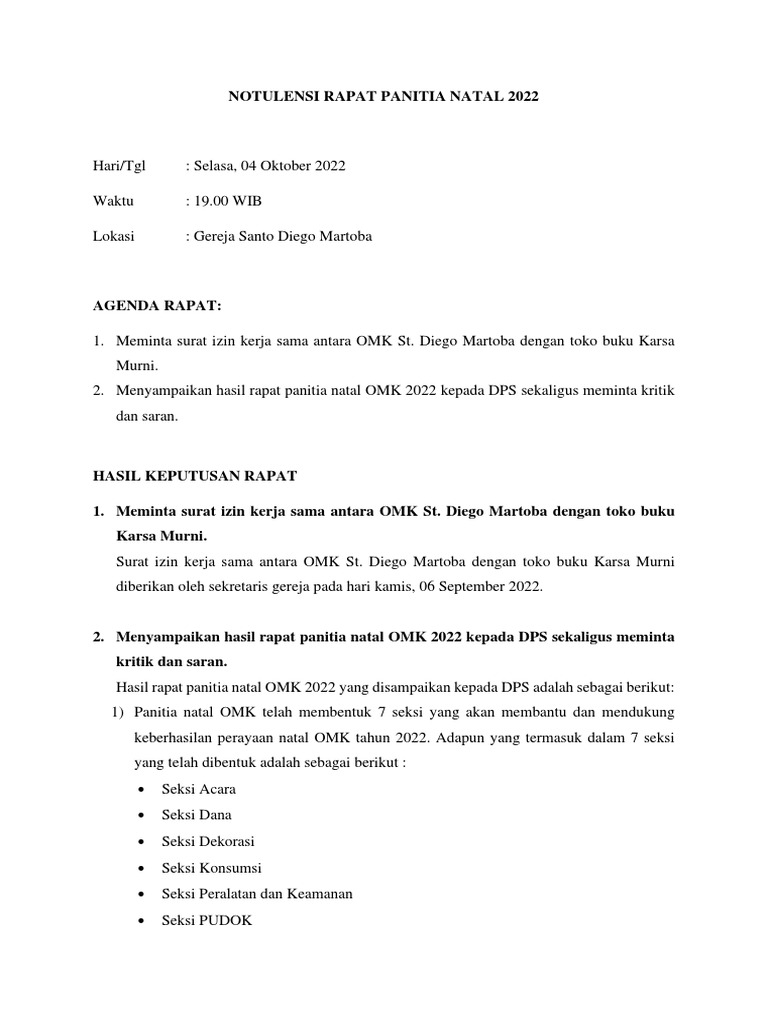 contoh notulensi rapat | PDF