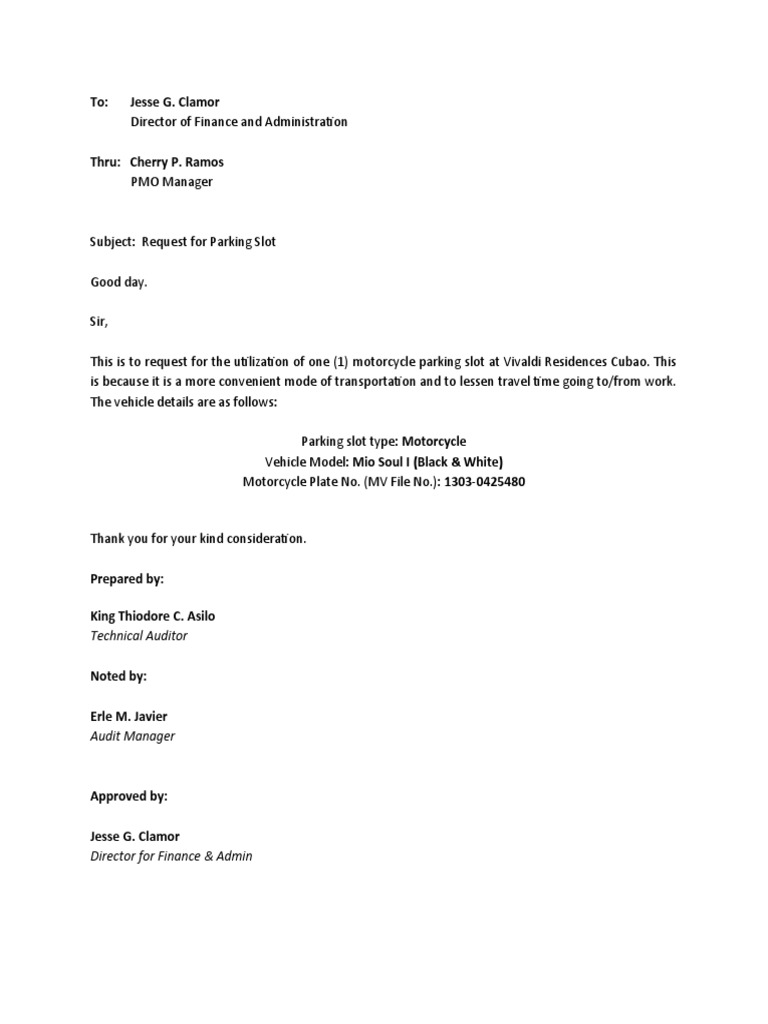 Parking Slot Request.docx | PDF