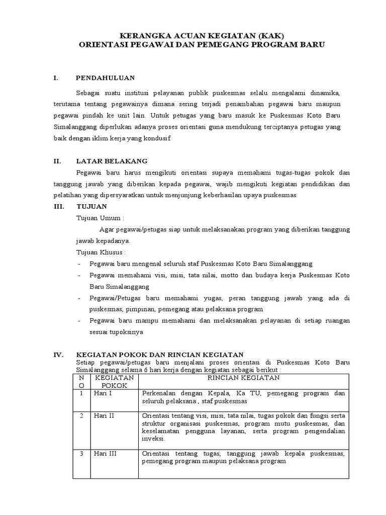 Kak Orientasi Pegawai Dan Pemegang Program Baru | PDF