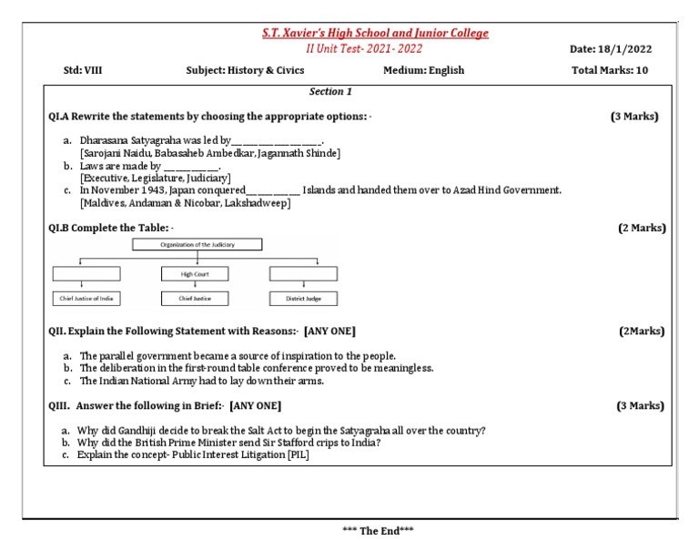 8th Std Question Paper- History & Civics-Unit 2 | PDF