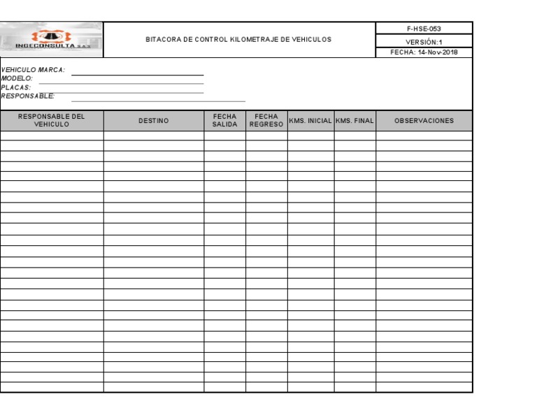 Bitácora de Control de Kilometraje | PDF