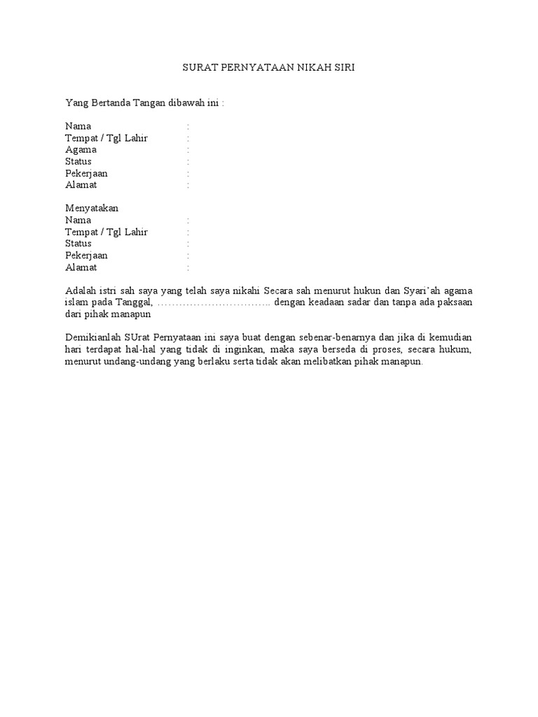 Surat Pernyataan Nikah Sirih | PDF