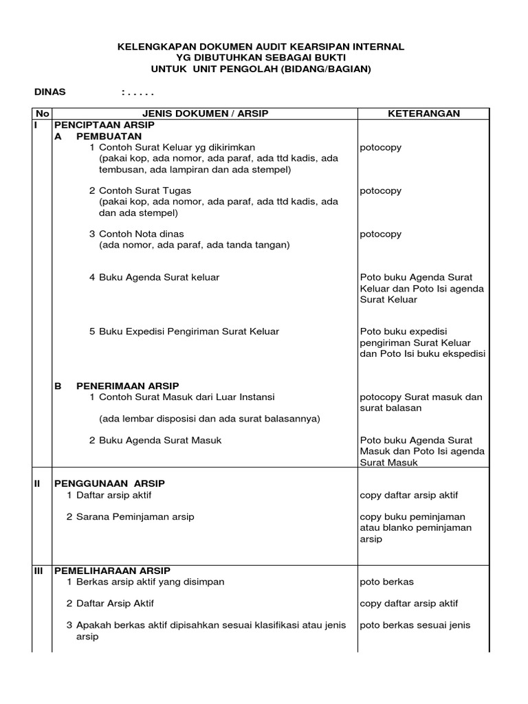 Kelengkapan Bukti Audit - Pada Up Atau Bidang | PDF
