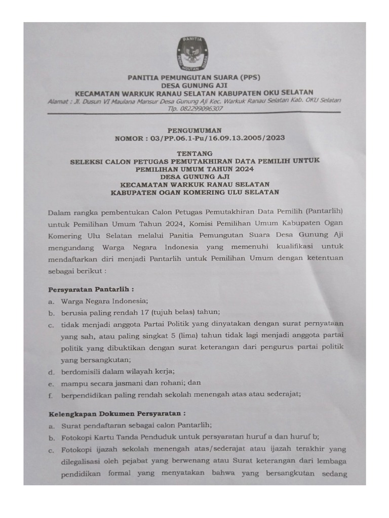 Pengumuman Pantarlih Pdf
