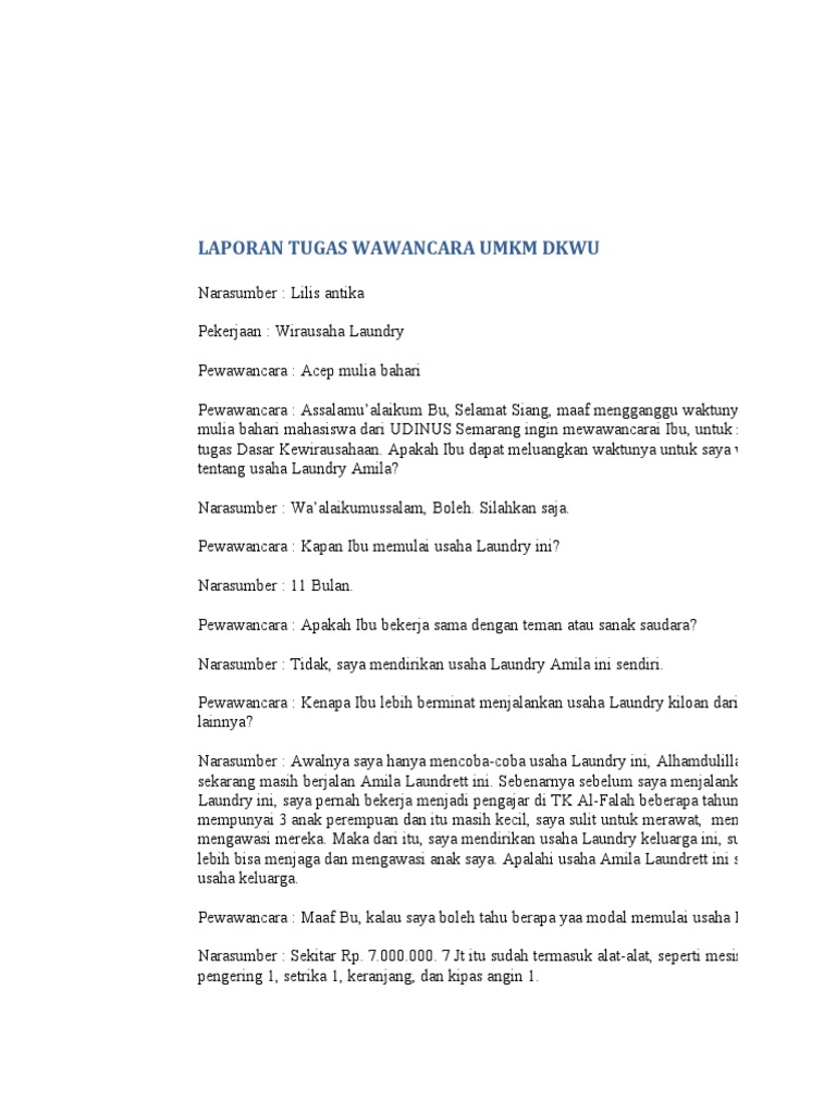 Laporan Tugas Wawancara Umkm Dkwu | PDF