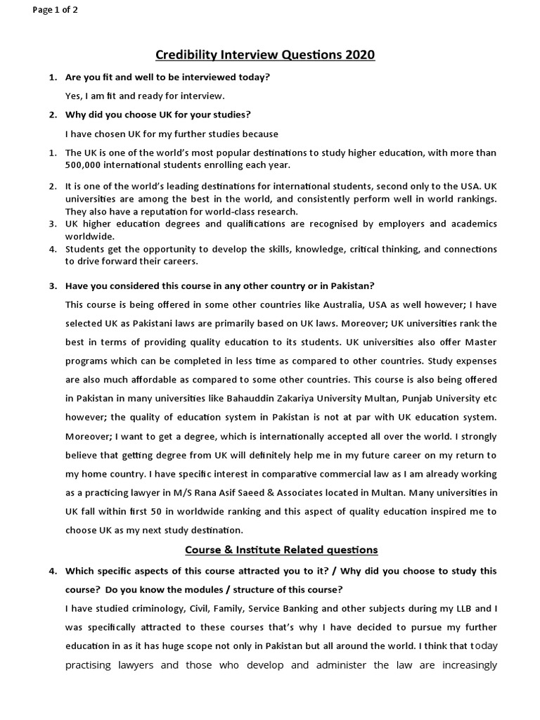 Credibility Interview Question | PDF