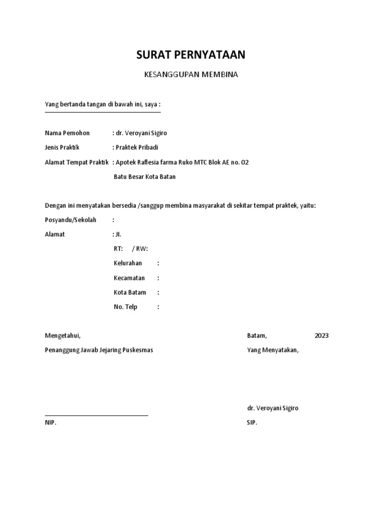SURAT PERNYATAAN Sanggup Membina | PDF