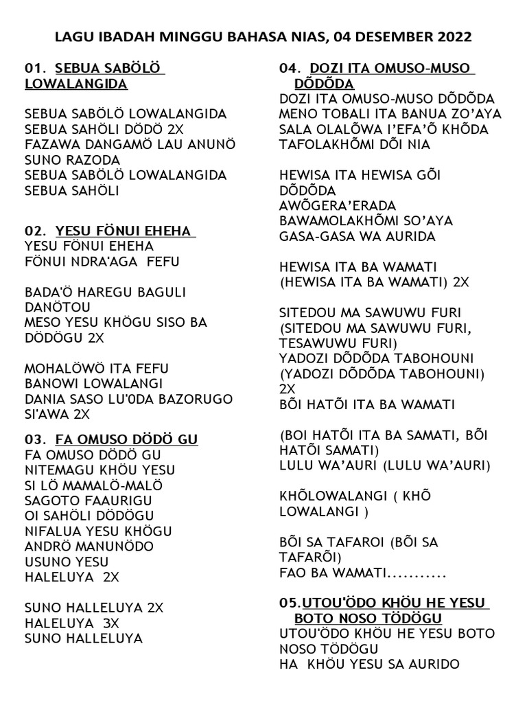 Kumpulan Lirik Lagu Rohani Nias | PDF