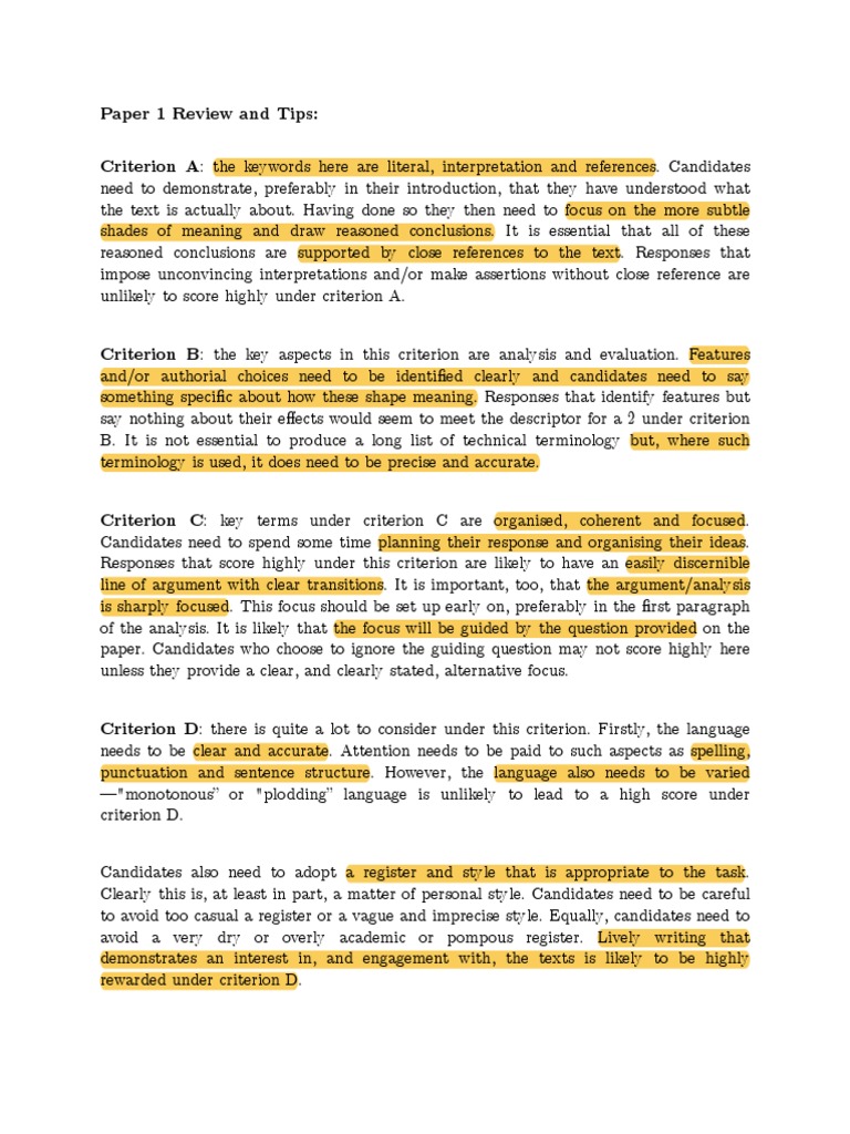 Paper 1 Review and Tips PDF | PDF | Language Arts & Discipline ...