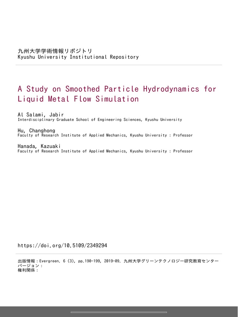 A Study On Smoothed Particle Hydrodynamics For Liquid Metal Flow Simulation | PDF | Fluid ...