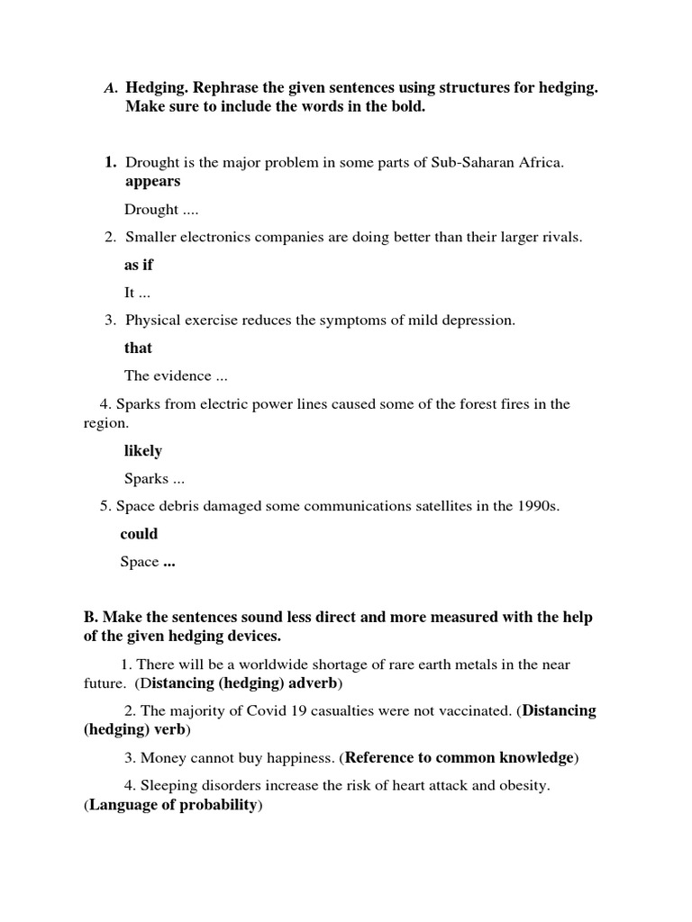 Hedging Exercises For Classwork | PDF