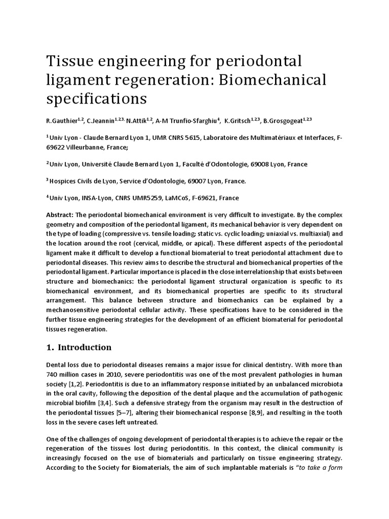 TISSUE ENGINEERING FOR PERIODONTAL LIGAMENT REGENERATIONcorto PDF | PDF