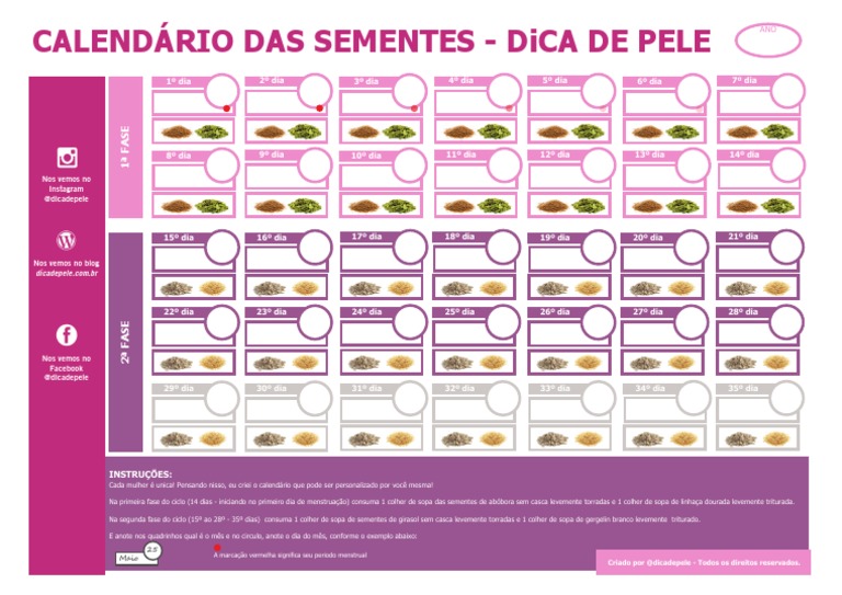Calendário das sementes guia nutricional personalizado | PDF