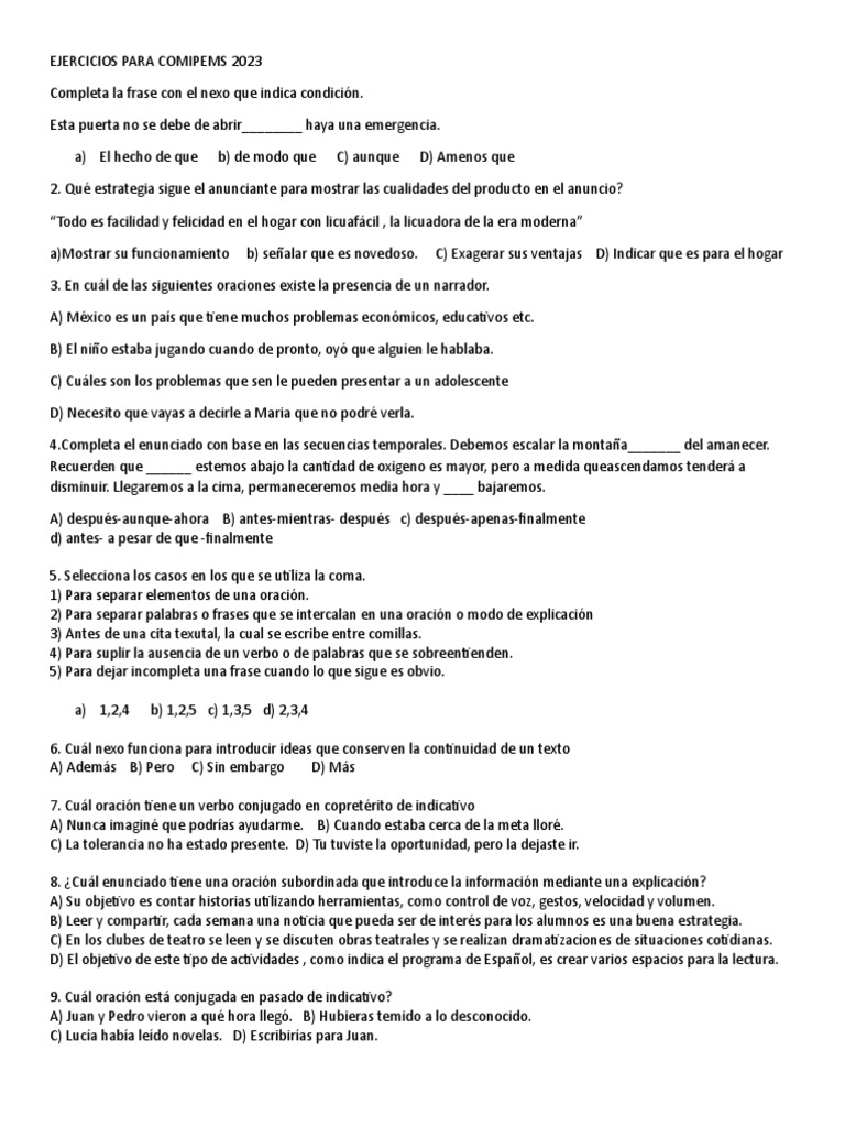 Ejercicios para Comipems 2023 | PDF