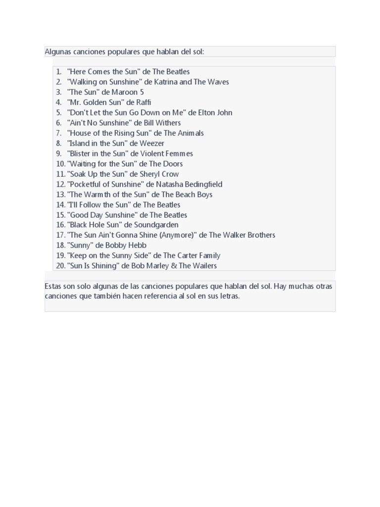 Canciones Populares sobre el Sol | PDF